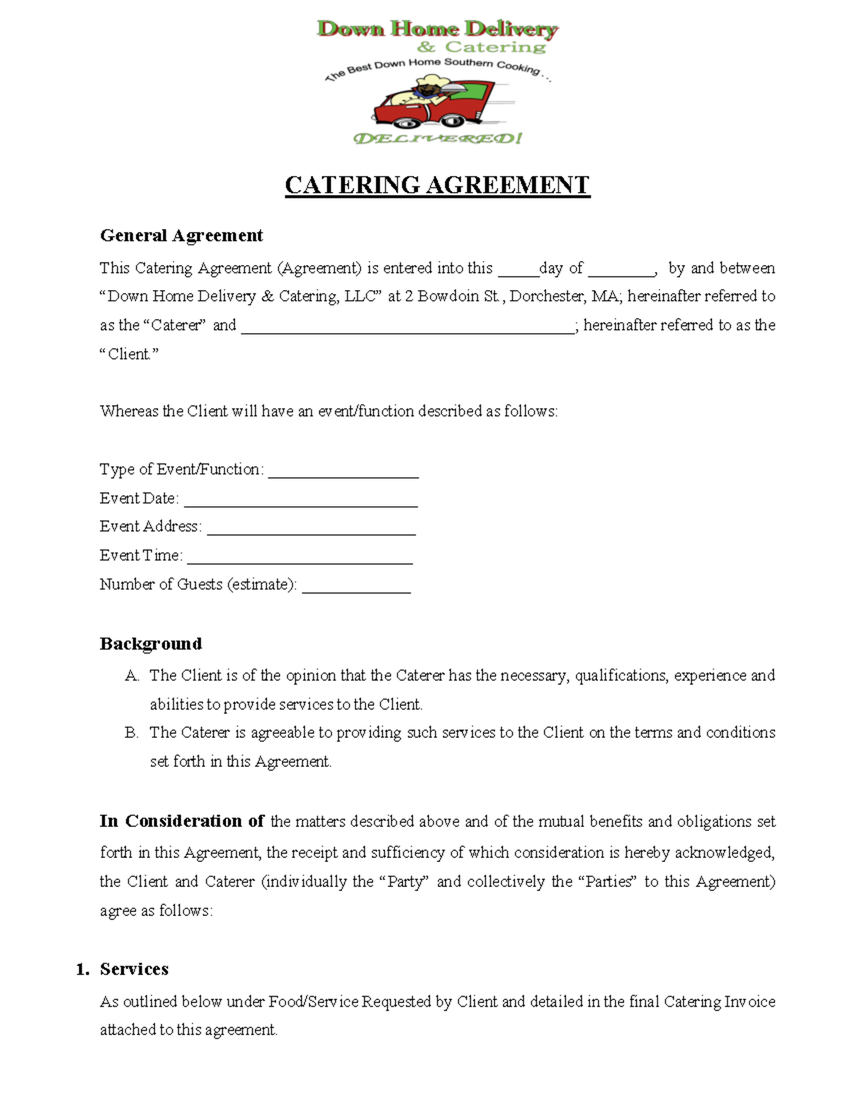 DHDC Catering Contract - CATERING AGREEMENT General Agreement This ...