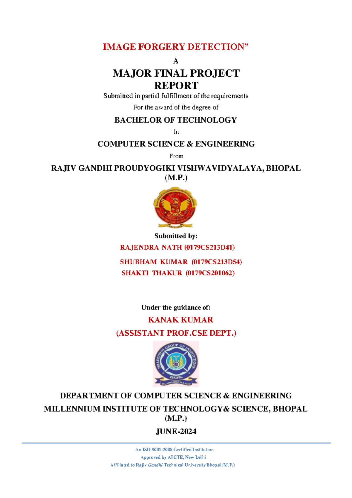 MITS MAj OR Final Project - IMAGE FORGERY DETECTION” A MAJOR FINAL ...