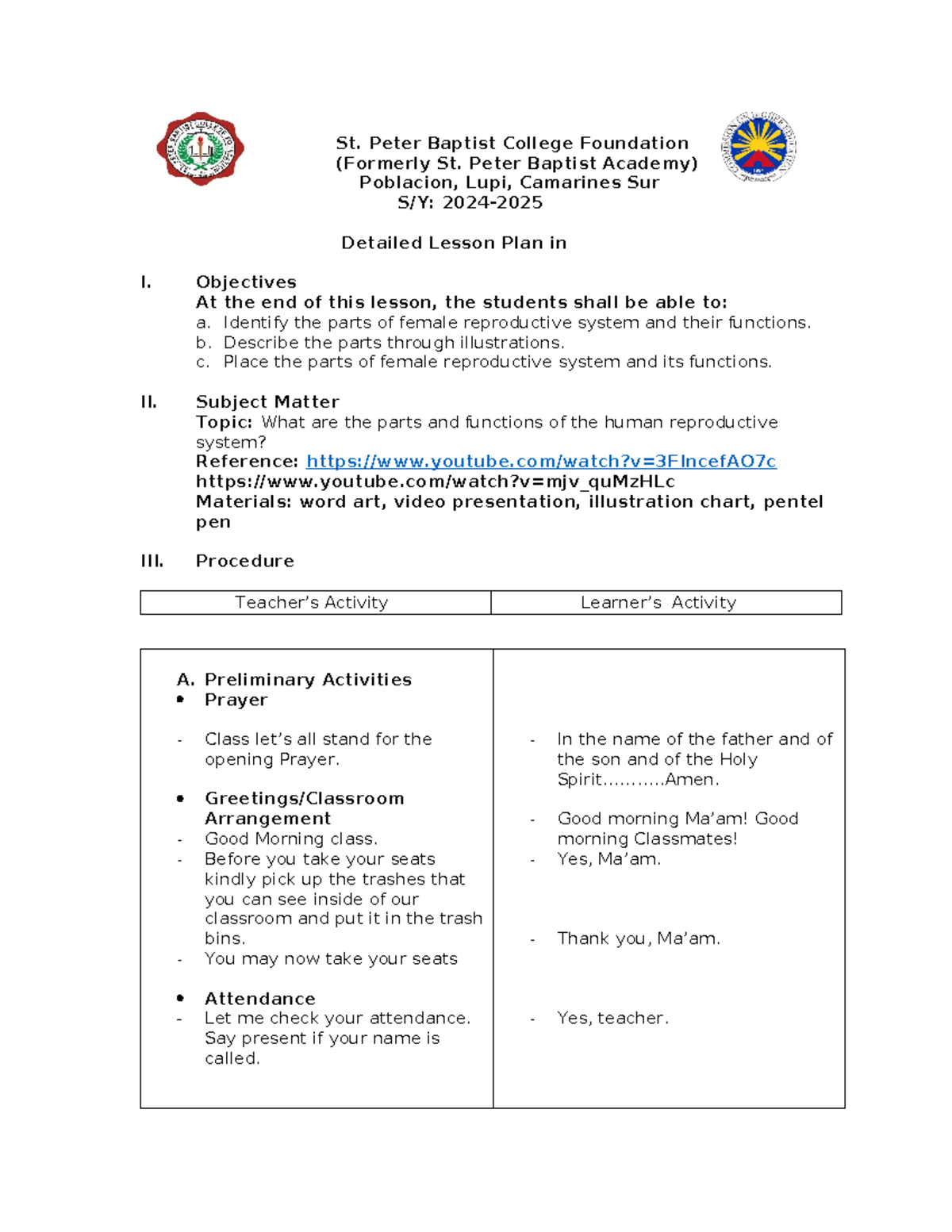 DLP - sample only - St. Peter Baptist College Foundation (Formerly St ...