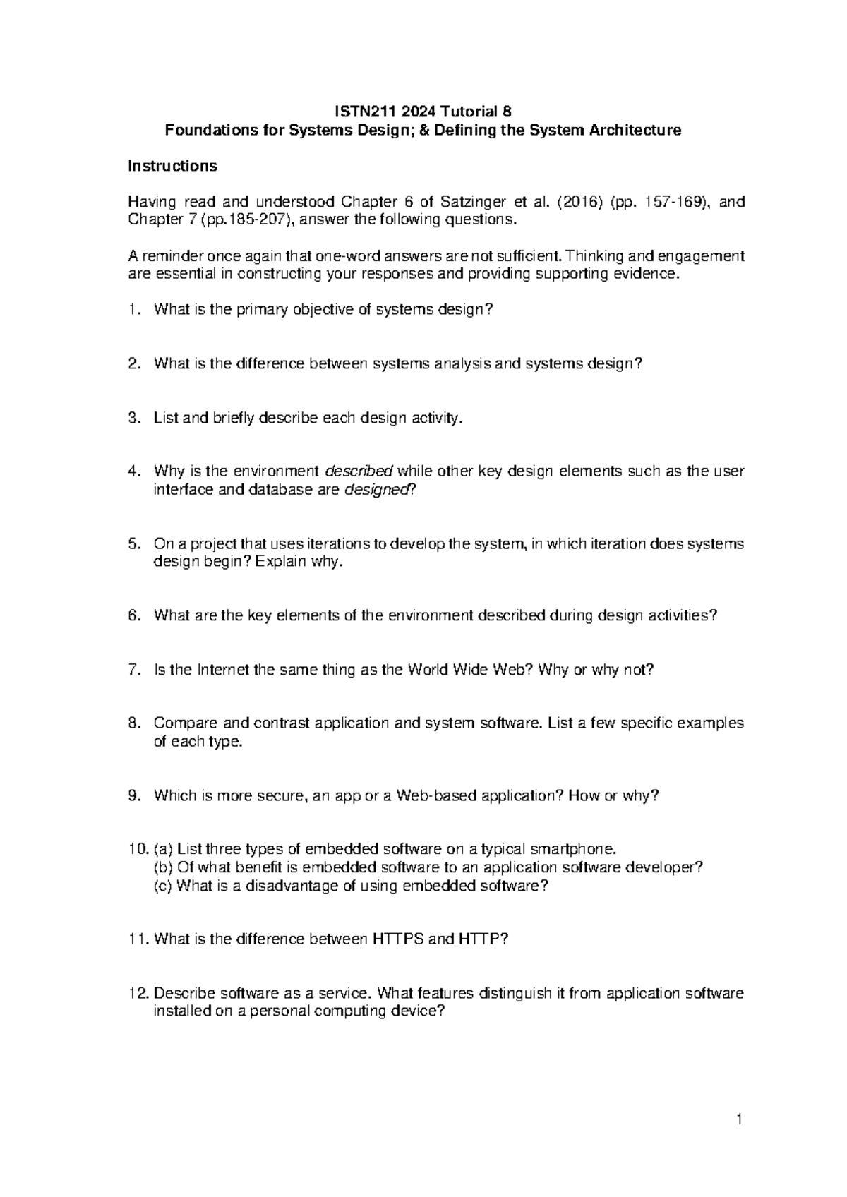 ISTN211 2024 - Tutorial 8 - Ch 6 and 7 - 1 ISTN211 202 4 Tutorial 8 ...