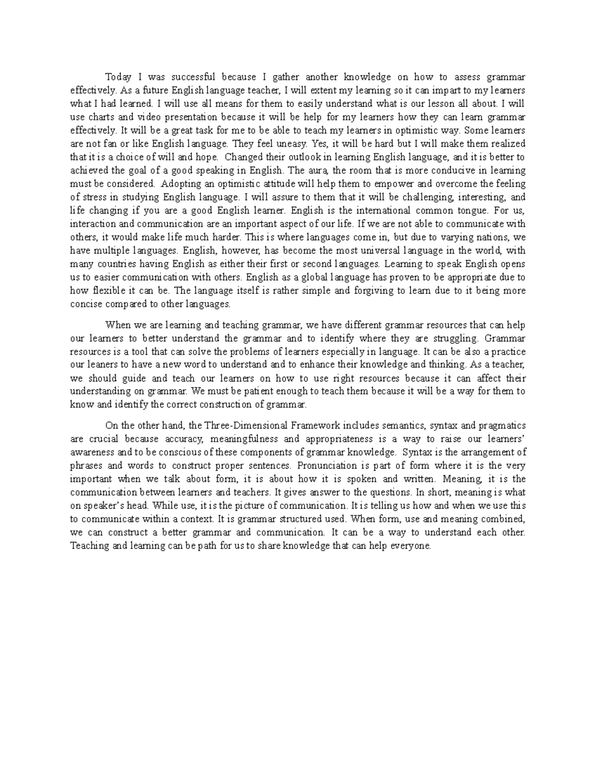 Grammar teaching - Project - Today I was successful because I gather ...