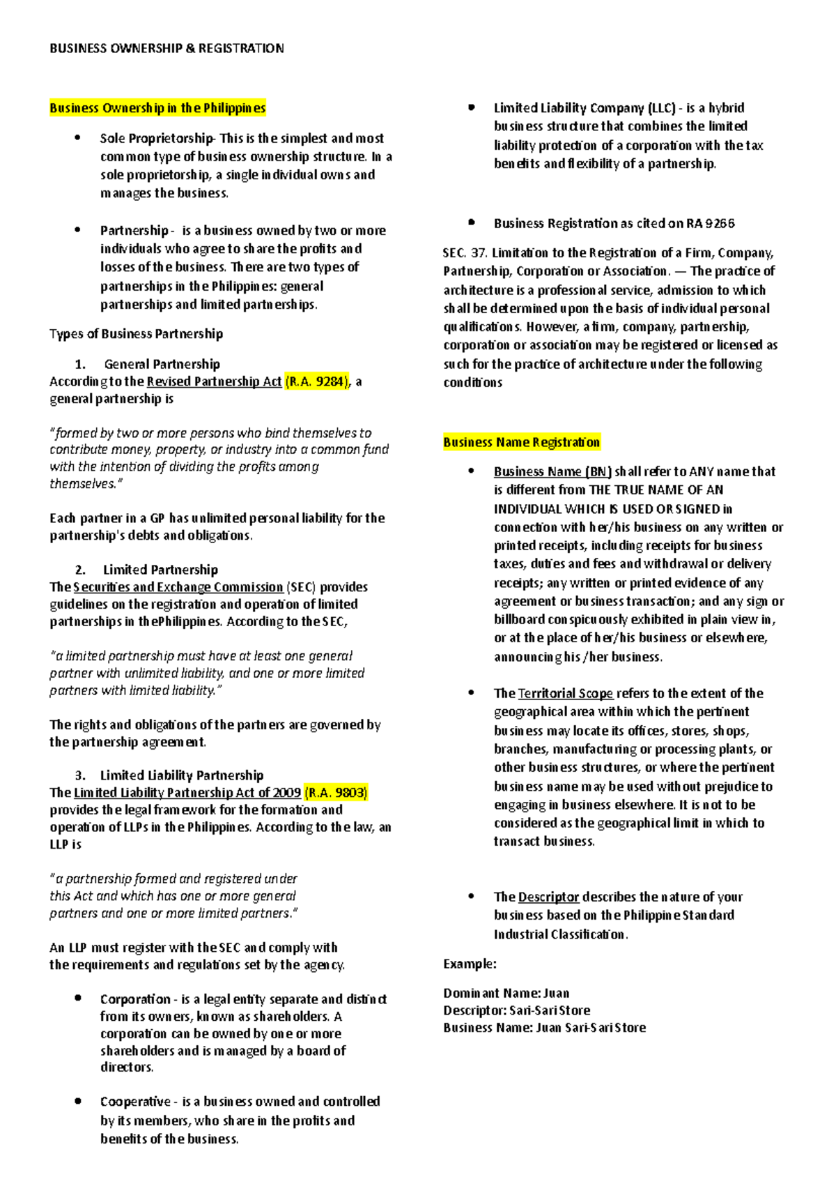 Bm-part-2 - cccc - BUSINESS OWNERSHIP & REGISTRATION Business Ownership ...
