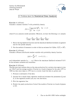 9. Problem sheet for Statistical Data Analysis - Institut für ...