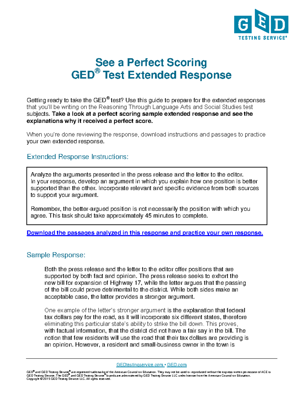 Extended response scoring - GEDtestingservice • GED GED® and GED ...