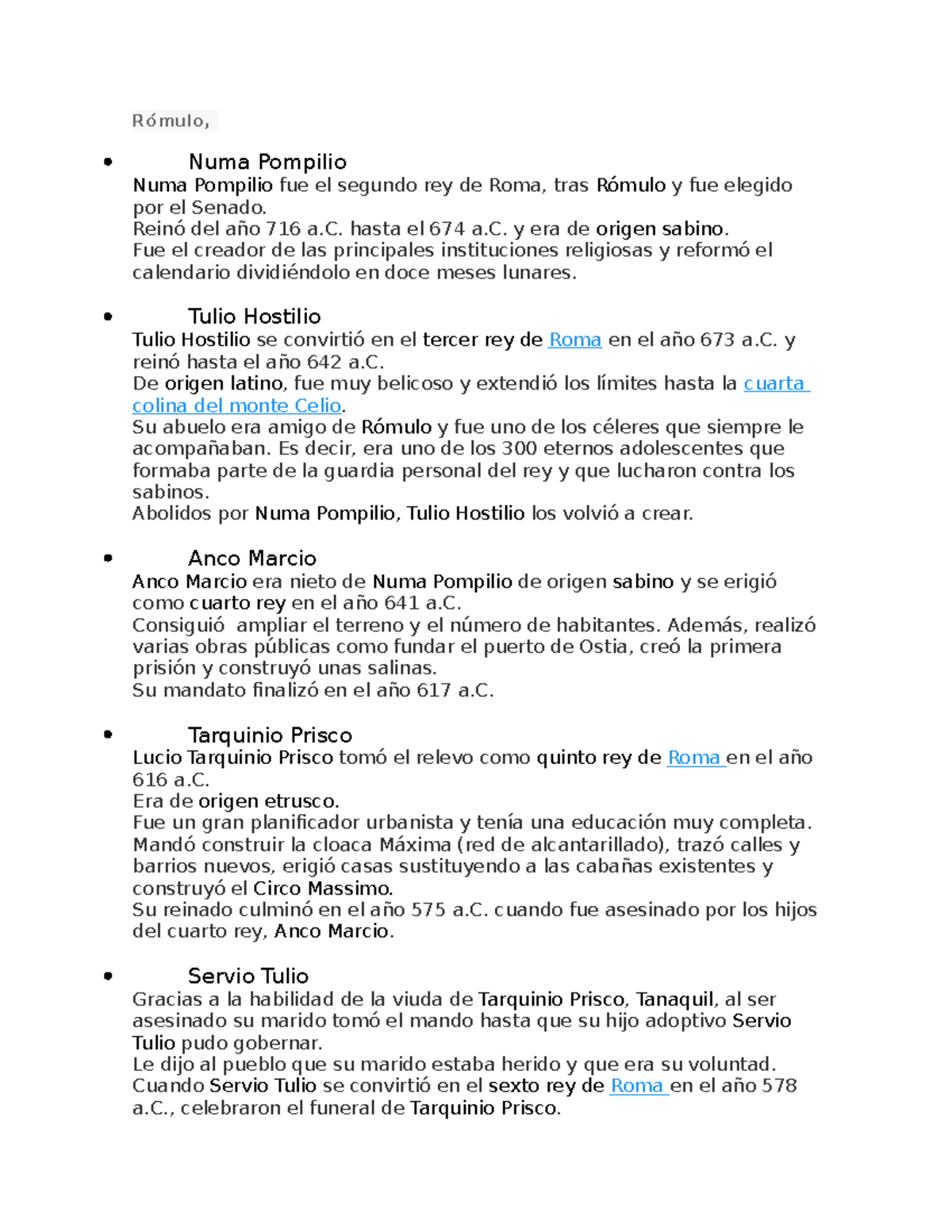 7 Reyes DE LA Monarquia Romana - Rómulo, Numa Pompilio Numa Pompilio ...