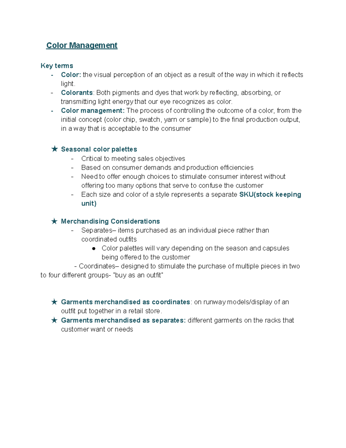 FM 110- Notes - Lecture on Color Management - Color Management Key ...