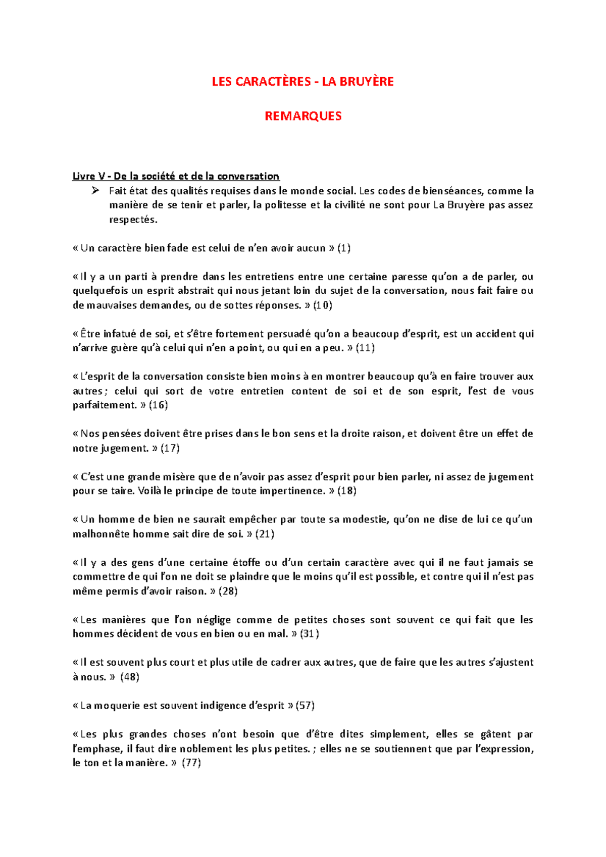 LES CaractèRES Remarques - LES CARACTÈRES - LA BRUYÈRE REMARQUES Livre ...