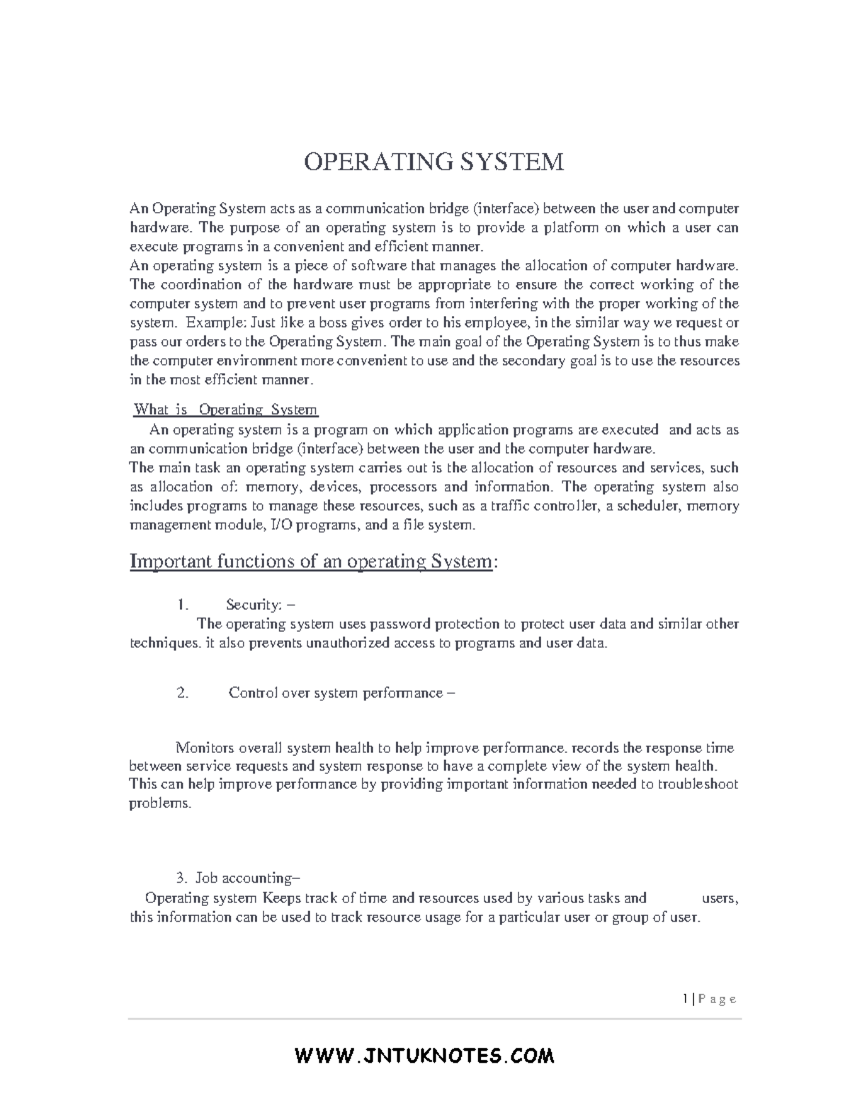 Operating Systems - UNIT-1 - 1 | P a g e OPERATING SYSTEM An Operating System acts as a - Studocu