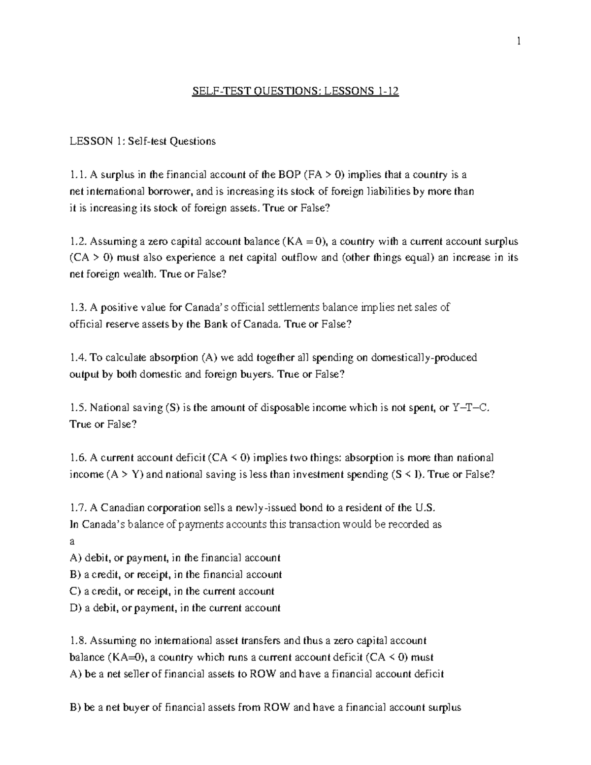 Self-Test Questions Lesson 1-12 - EC 249 - WLU - Studocu