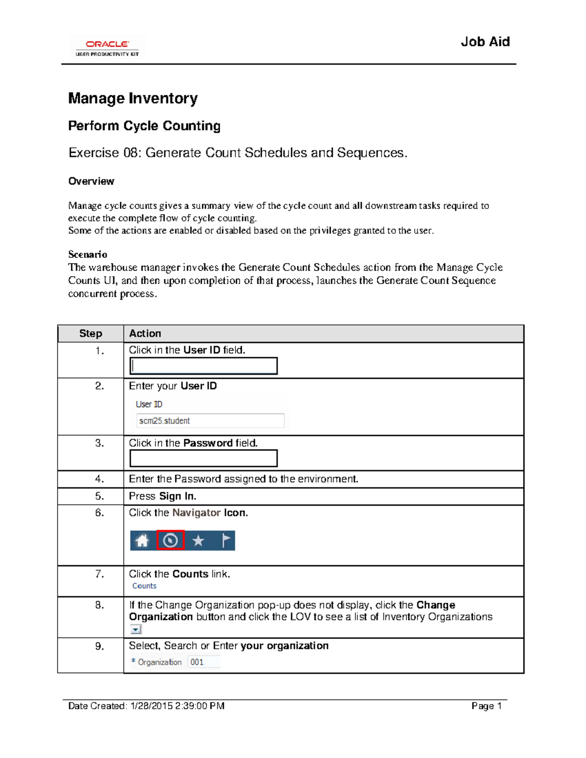 08. Generate Count Schedules and Sequences Activity - Job Aid Manage ...
