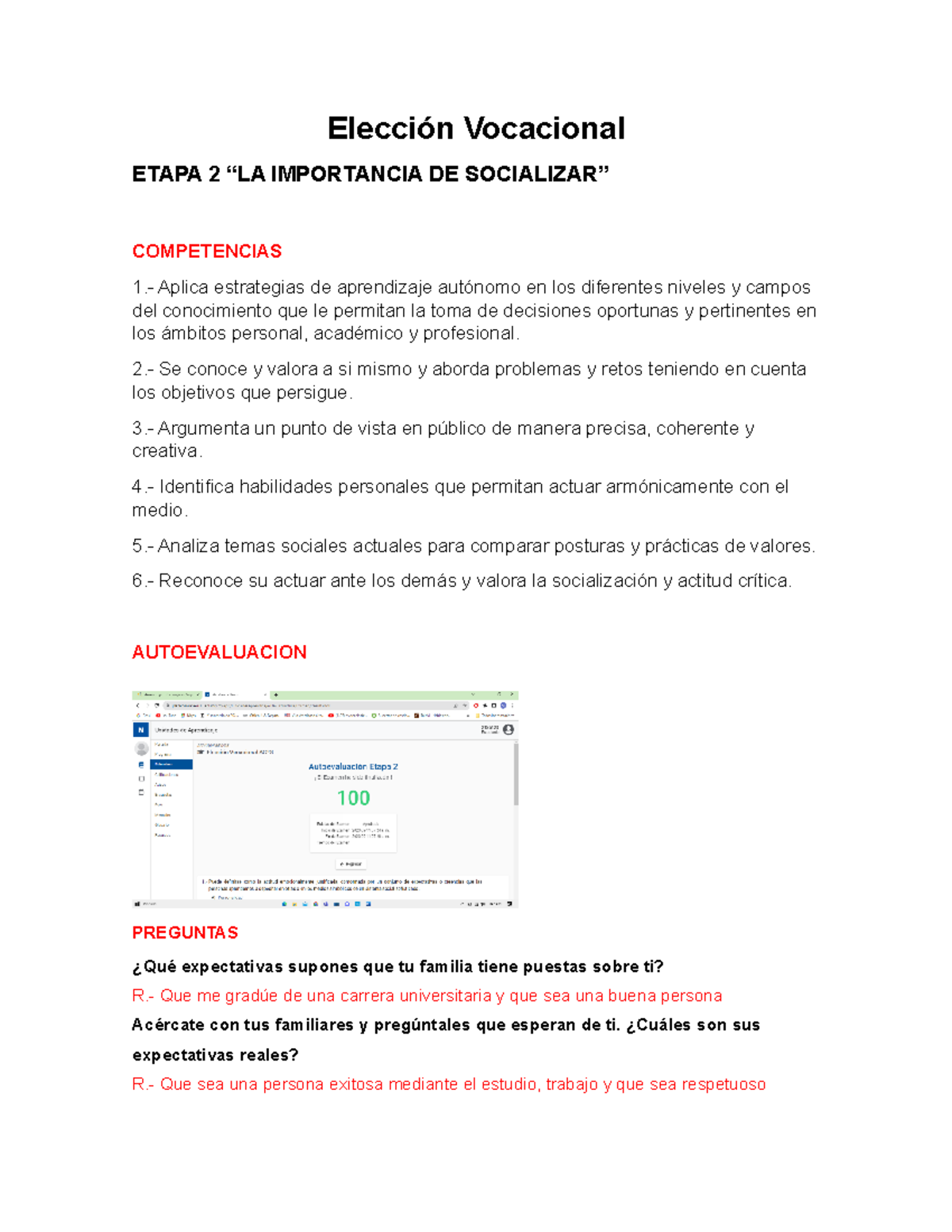 Elección Vocacional - actividades de requisito - Elección Vocacional ...