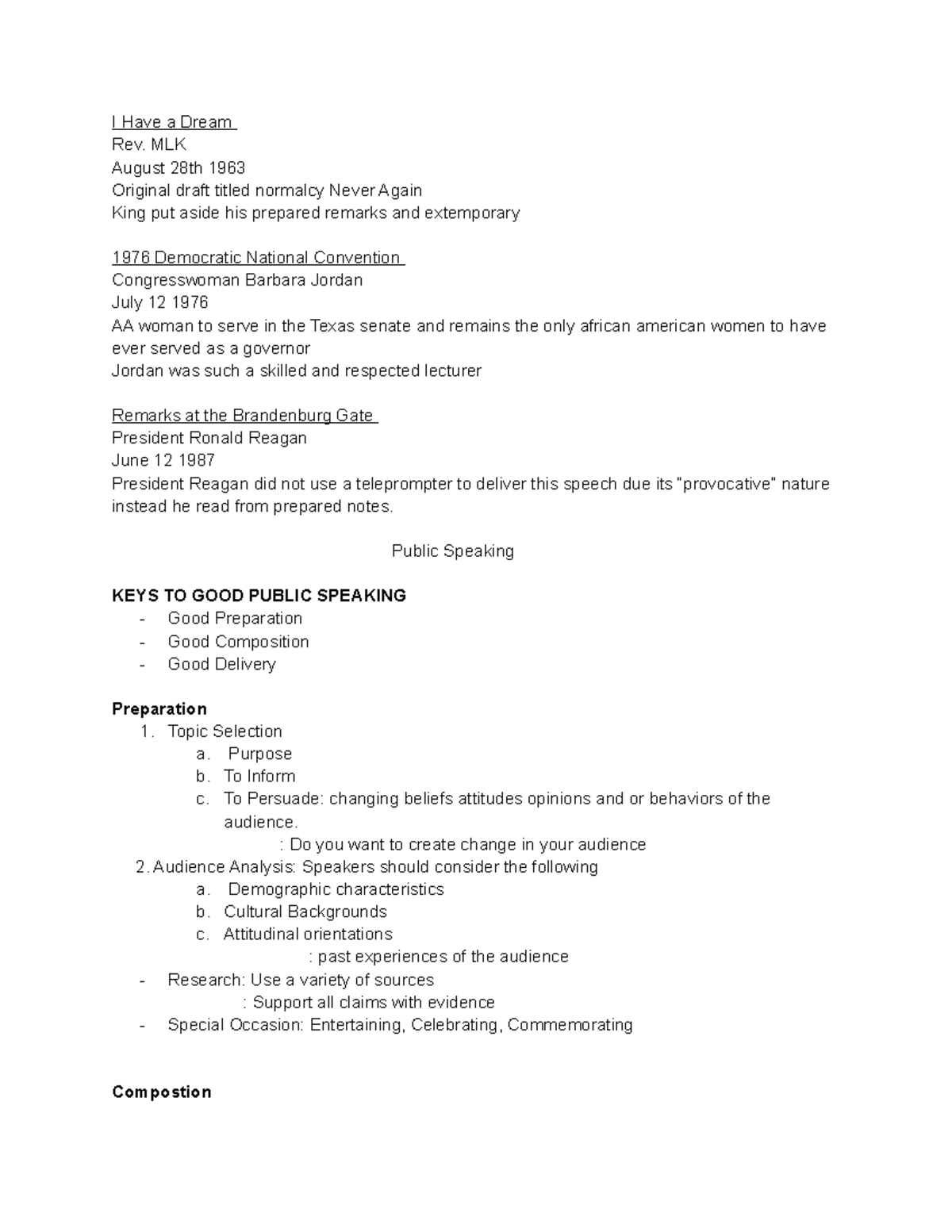 COMM265 Infamous Speeches - I Have a Dream Rev. MLK August 28th 1963 ...