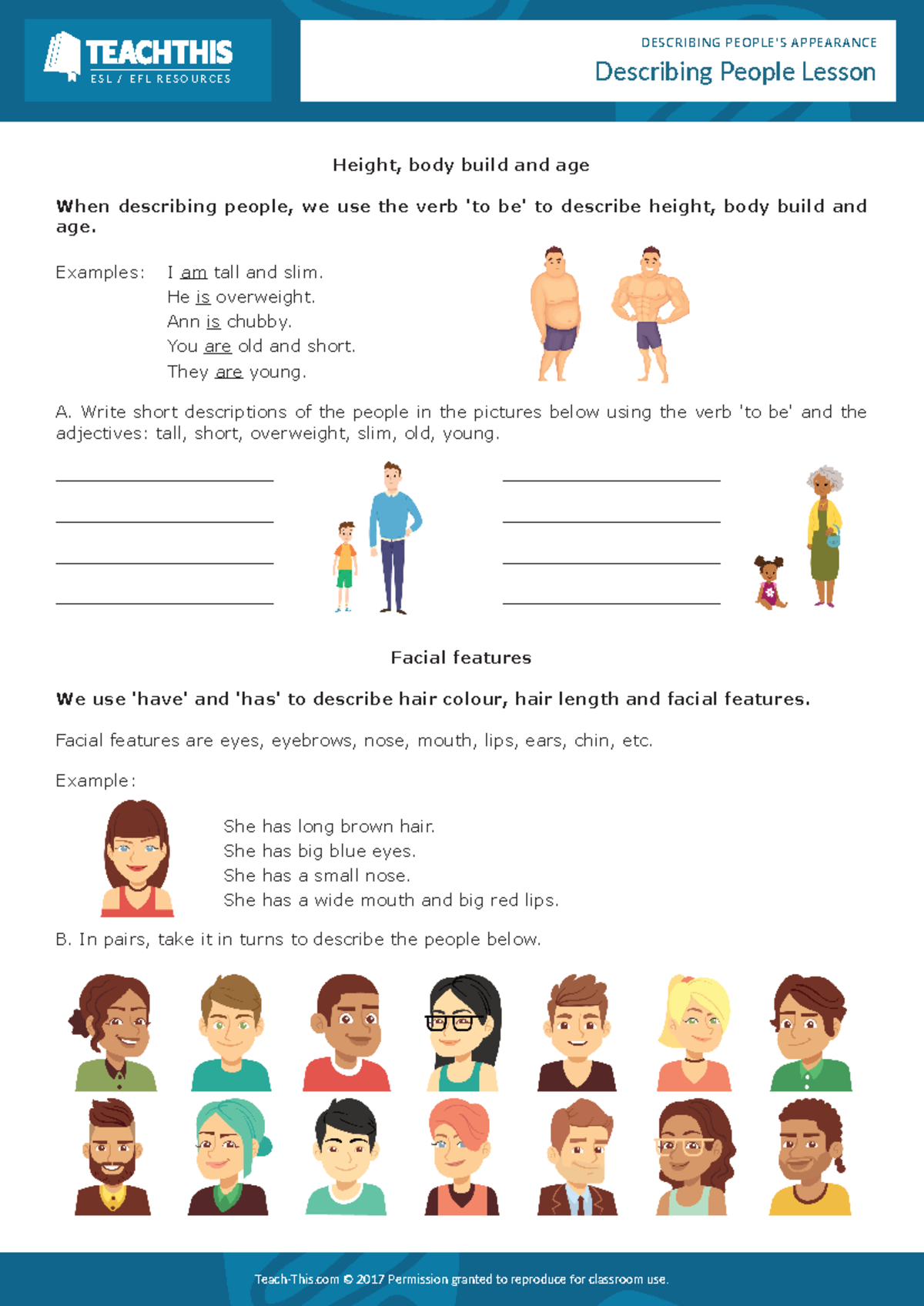 Describing-people practice SS - E S L / E F L R E S O U R C E S ...