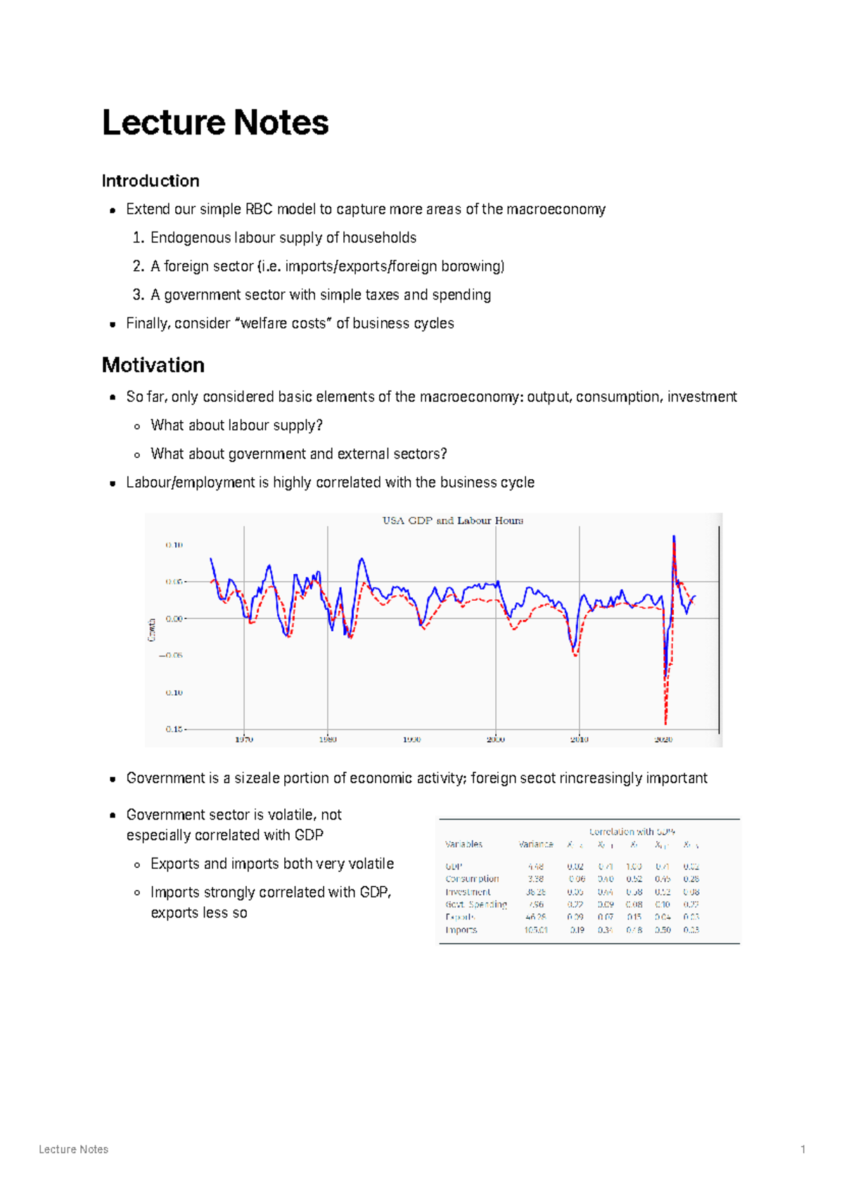 Lecture Notes RBC Model - Lecture Notes Introduction Extend our simple ...
