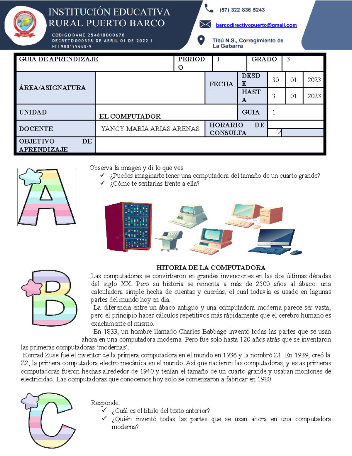 GUÍA informatica primer periodo - GUÍA DE APRENDIZAJE PERIOD O l GRADO ...