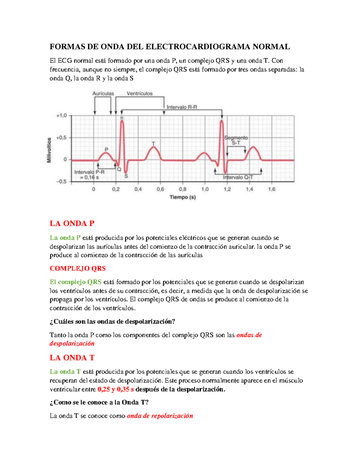 Formas DE ONDA DEL Electrocardiograma Normal - FORMAS DE ONDA DEL ...