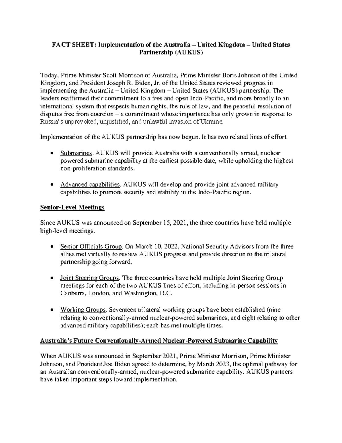 Aukus-factsheet - Recent developments in AUKUS - FACT SHEET ...
