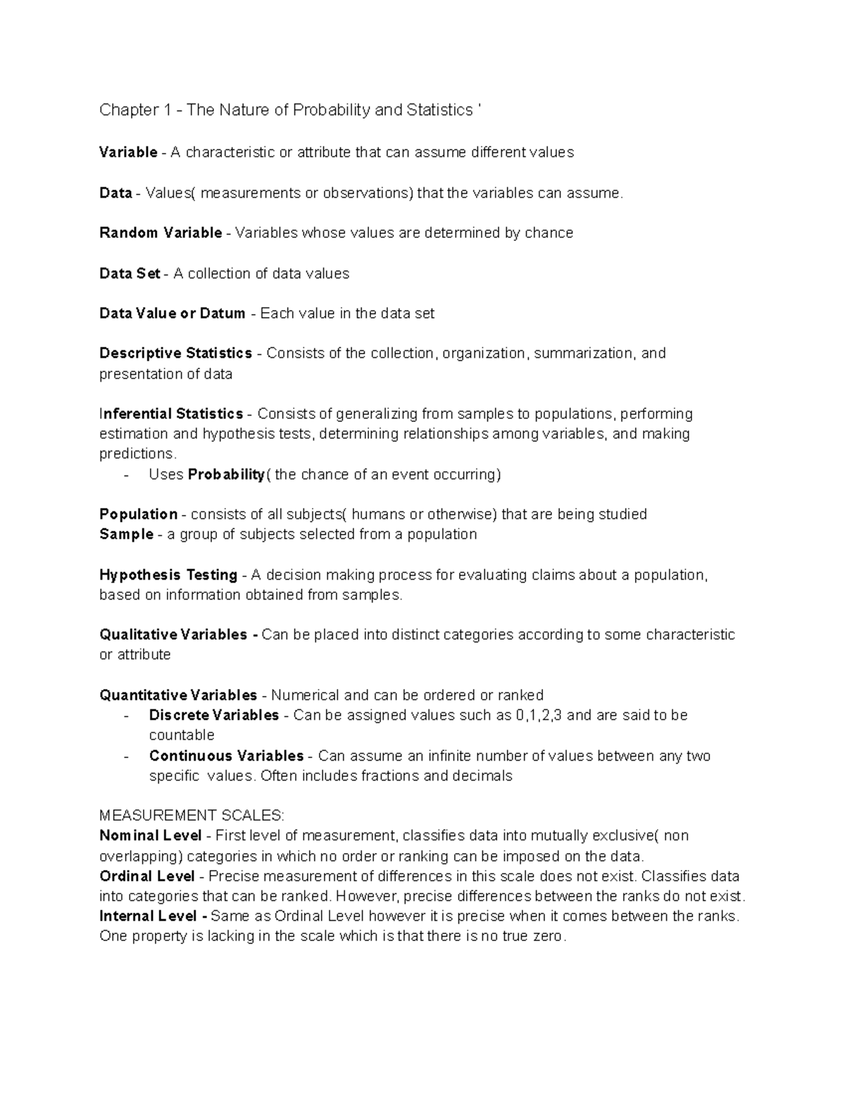 Stats Notes - Chapter 1 - The Nature of Probability and Statistics ...