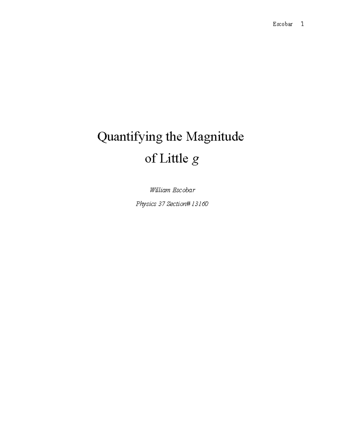 Quantifying little g - Quantifying the Magnitude of Little g William ...