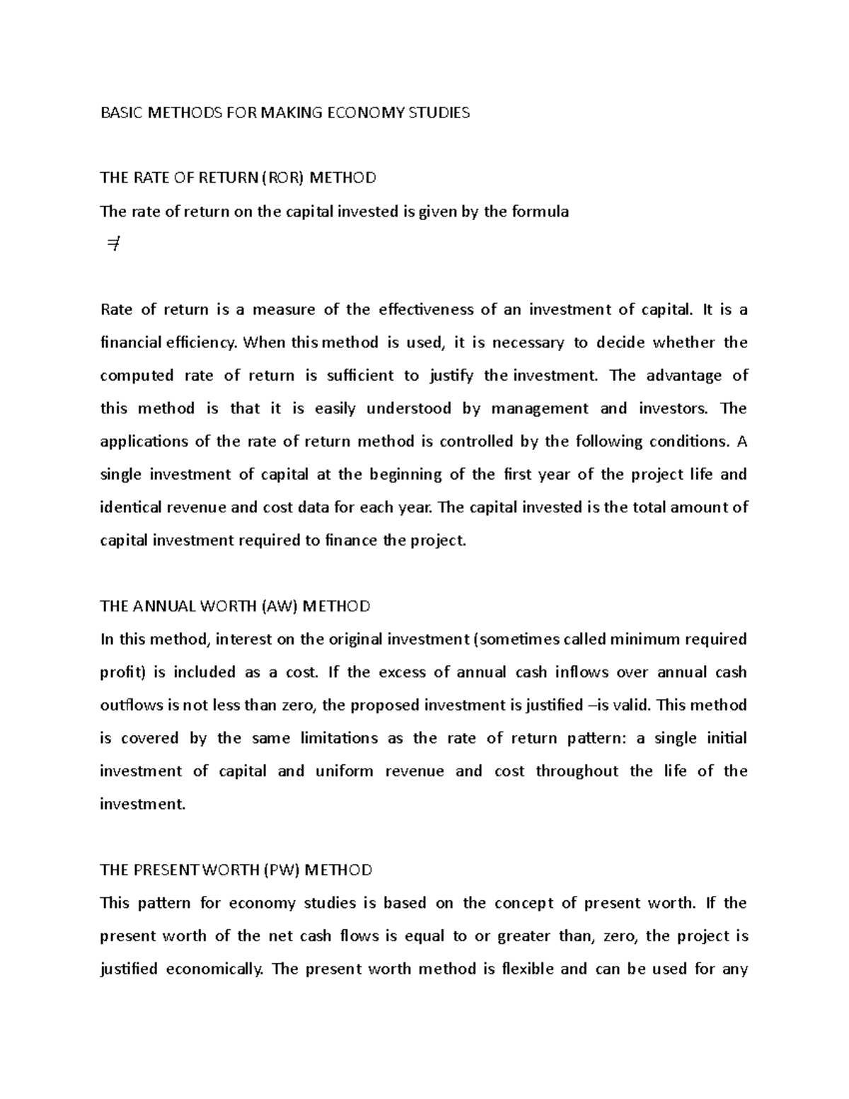 Basic Methods FOR Making Economy Studies - BASIC METHODS FOR MAKING ...