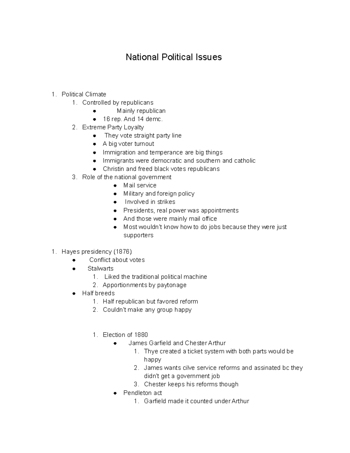 History notes 4 - National Political Issues Political Climate ...