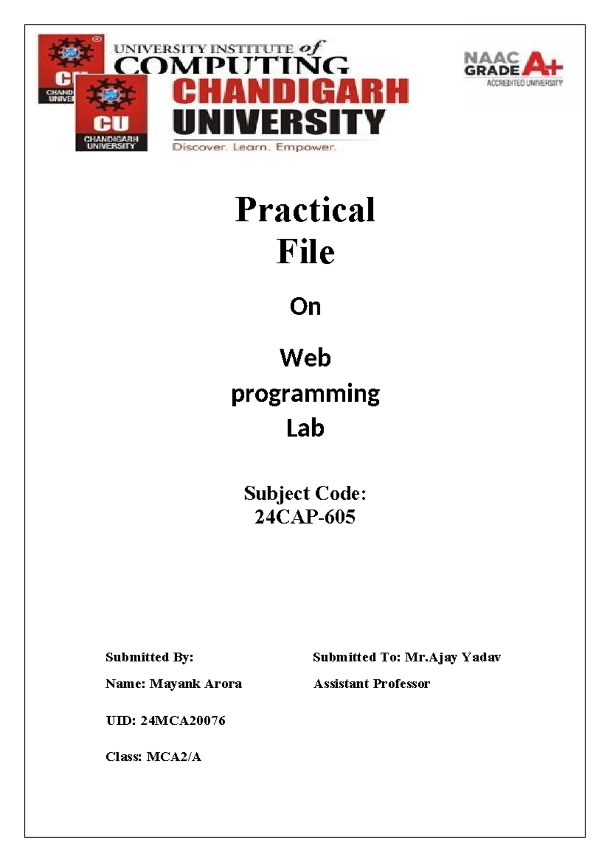 Web programming exp 1 - Worksheet 1.2 - Practical File On Web programming Lab Subject Code ...