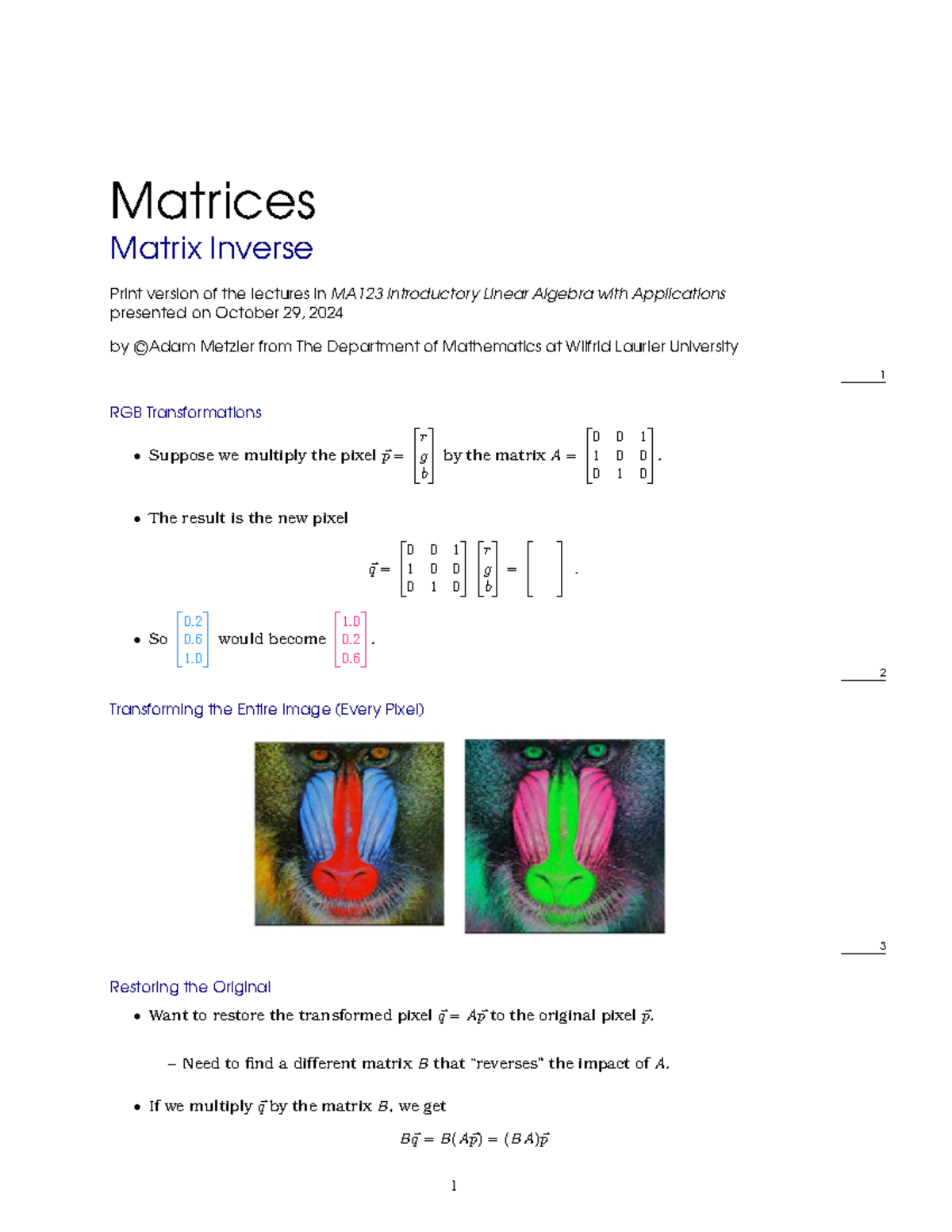 MA123 Matrix Inverse Notes - Matrices Matrix Inverse Print version of ...