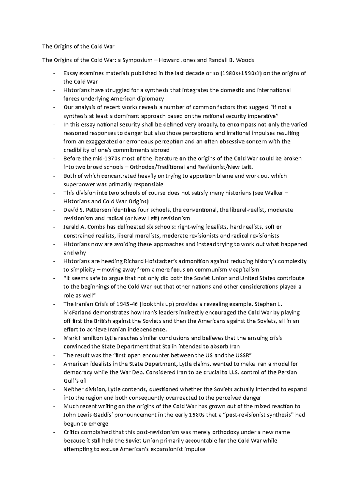 Tutorial work - Origins of the Cold War - The Origins of the Cold War ...