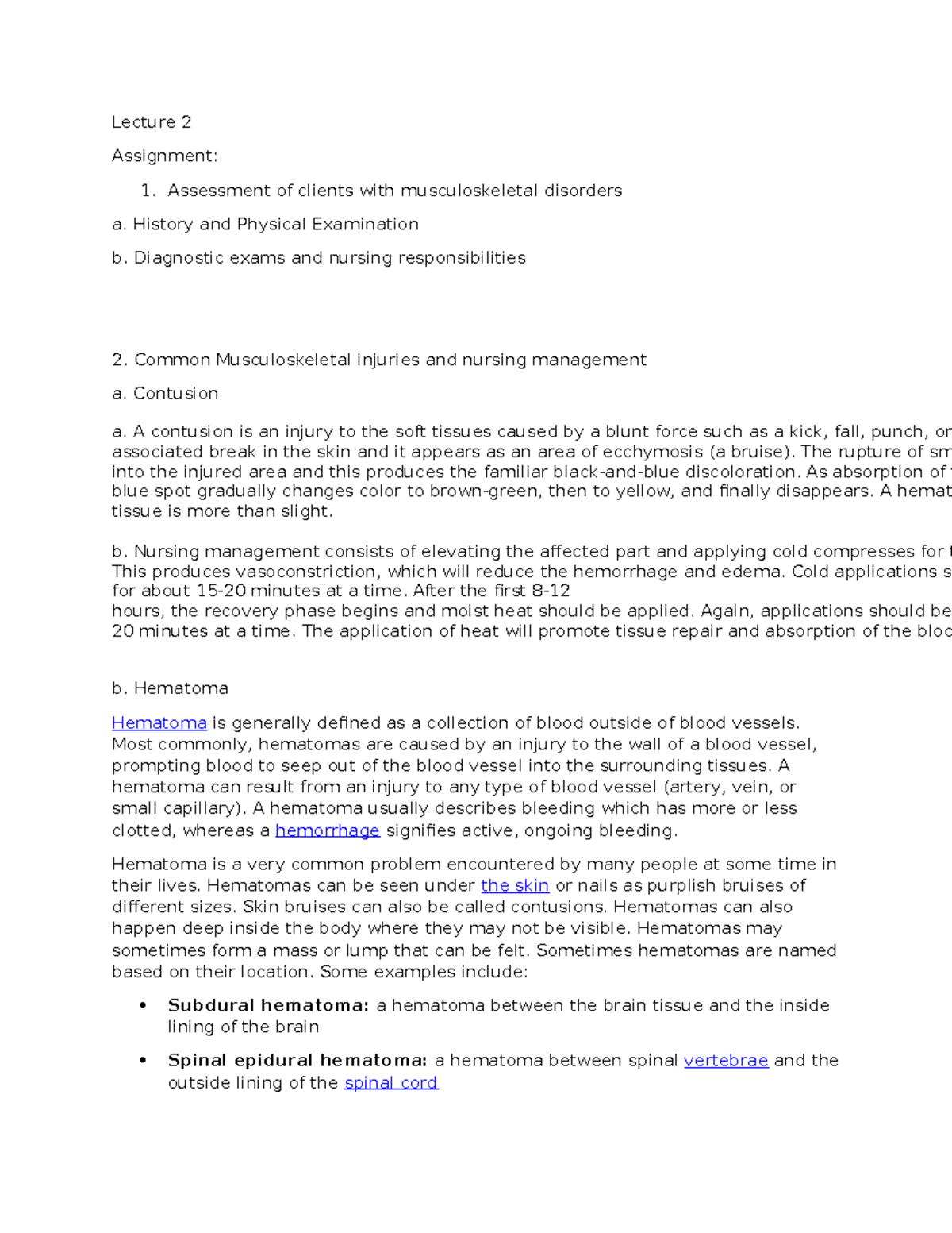 Ortho - No description - Lecture 2 Assignment: Assessment of clients with musculoskeletal ...