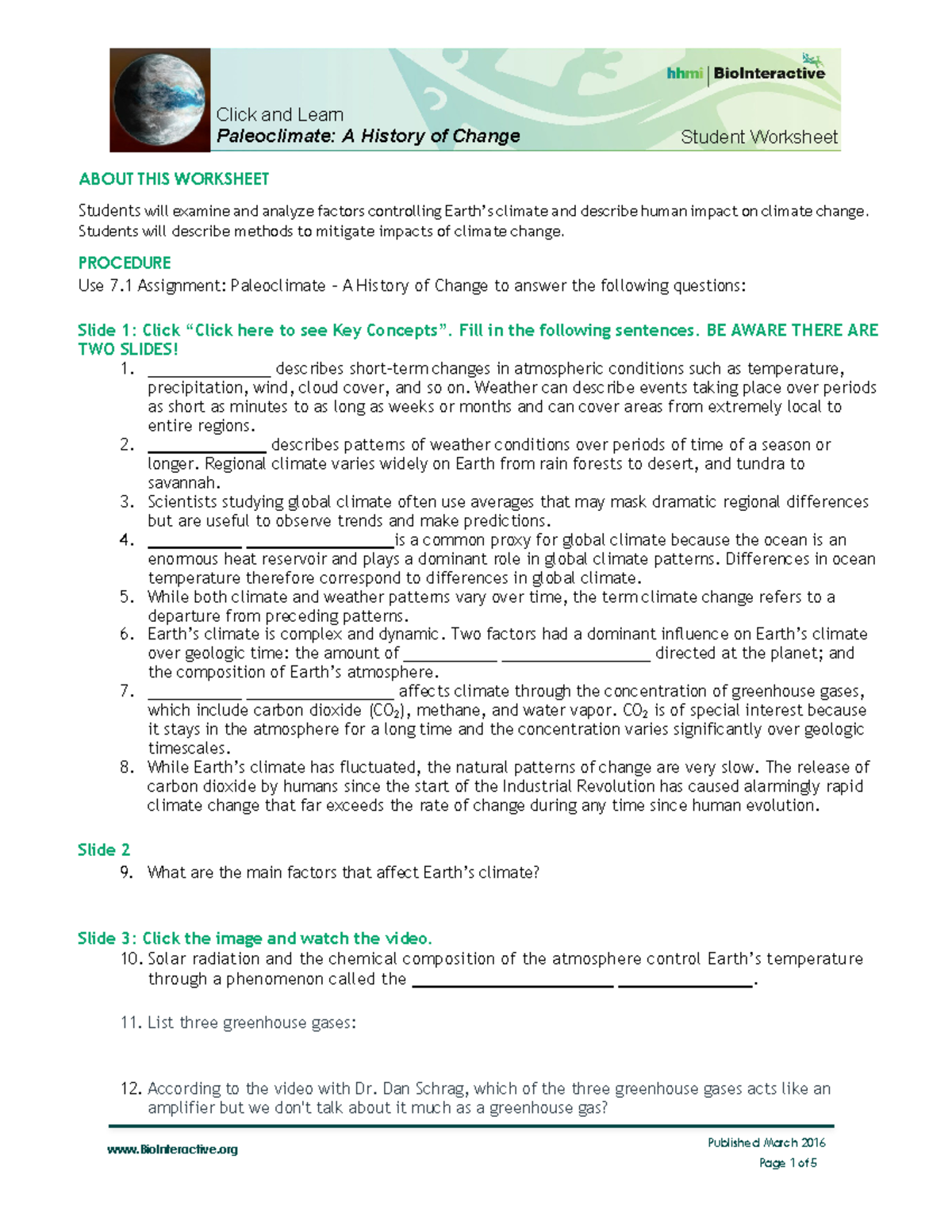 Paleoclimate WKST- Student Fillable PDF1 - Paleoclimate: A History of ...