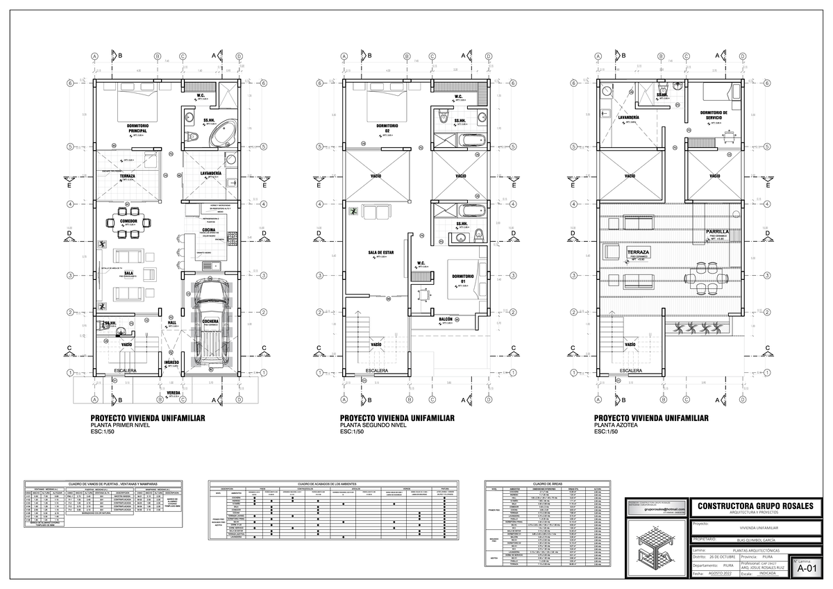 Grupo Rosales CASA BQ Arquitectura - NPT+ 3 m ####### DORMITORIO ...