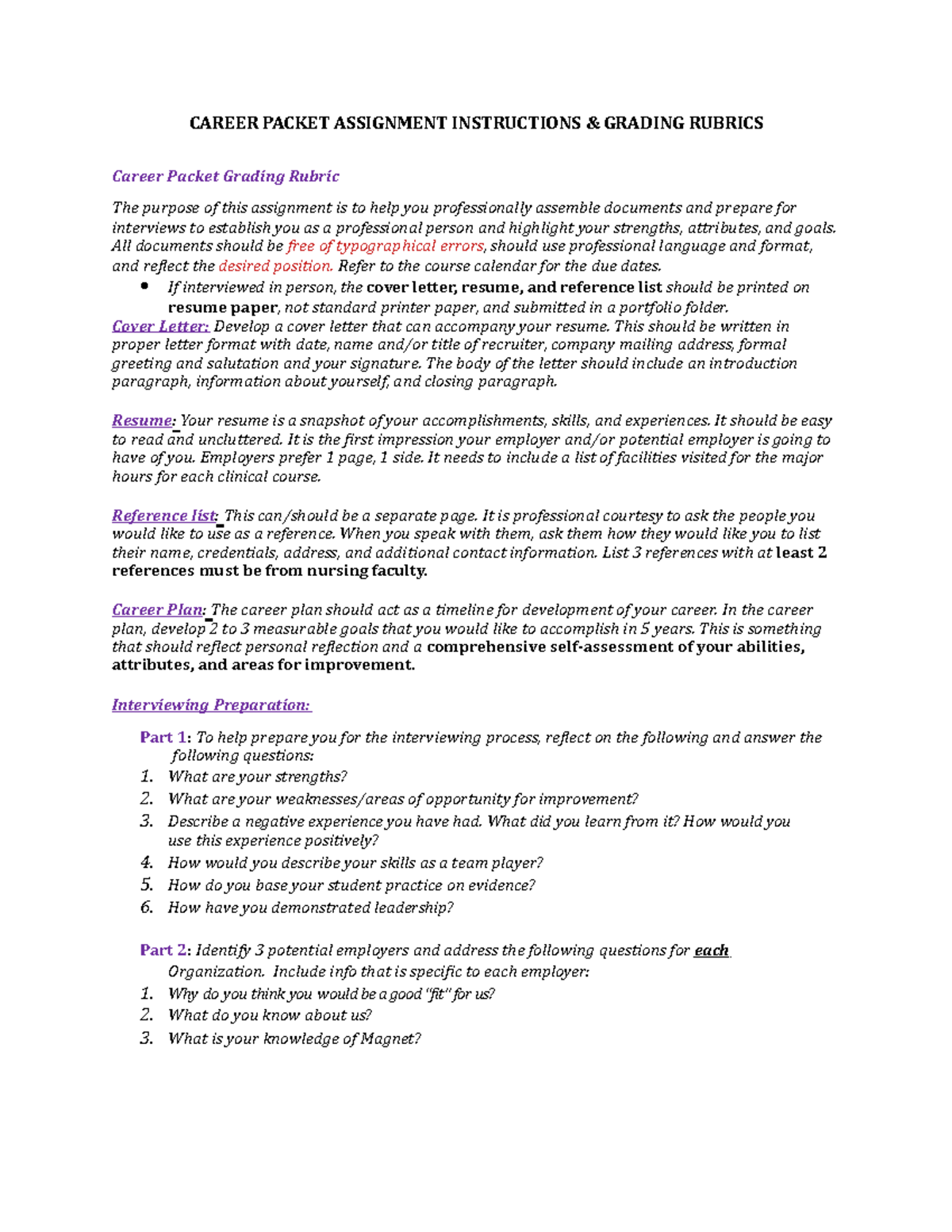 Career Packet Instructions - NUR 322 - SHSU - Studocu