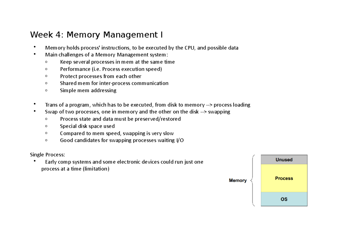 OS Week 4 Memory Management 1 - Lincoln - Studocu