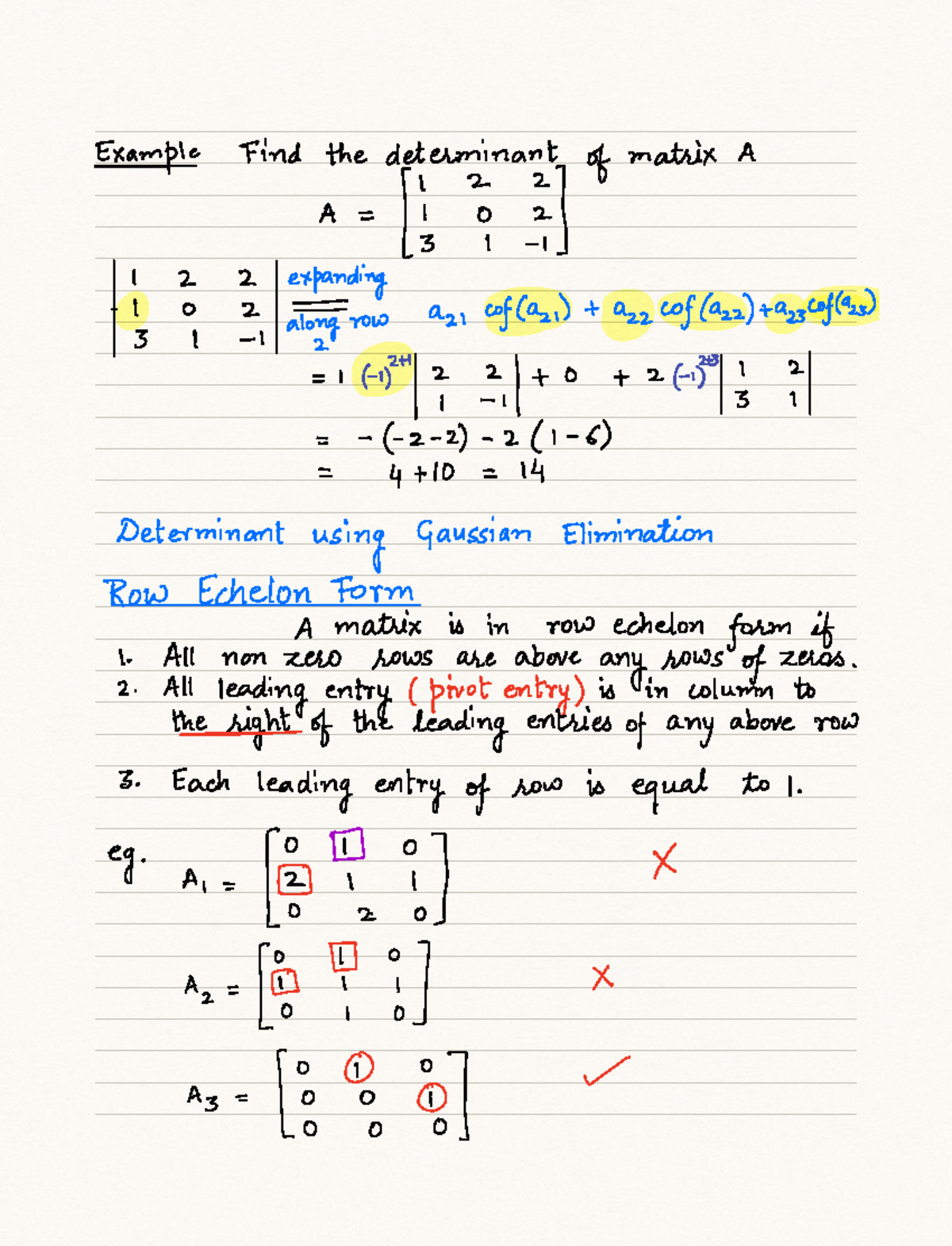 Ma 125 Monica lec 22 notes - Example Find the determinant of matrix A A ...