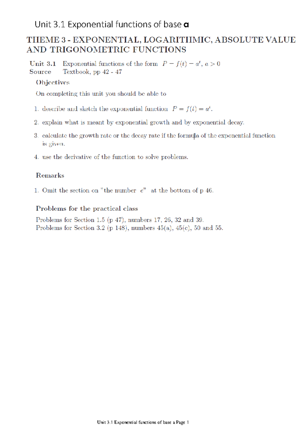 Unit 3.1 Exponential functions of base a - WTW 134 - Studocu