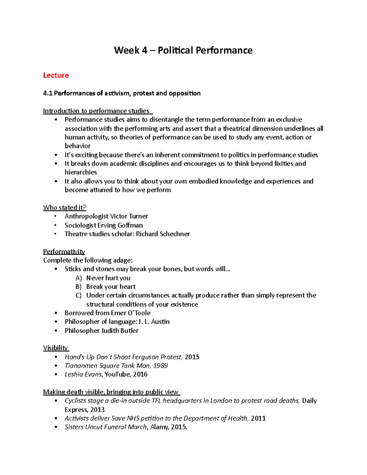 Week 4 – Political Performance - Week 4 – Political Performance Lecture ...