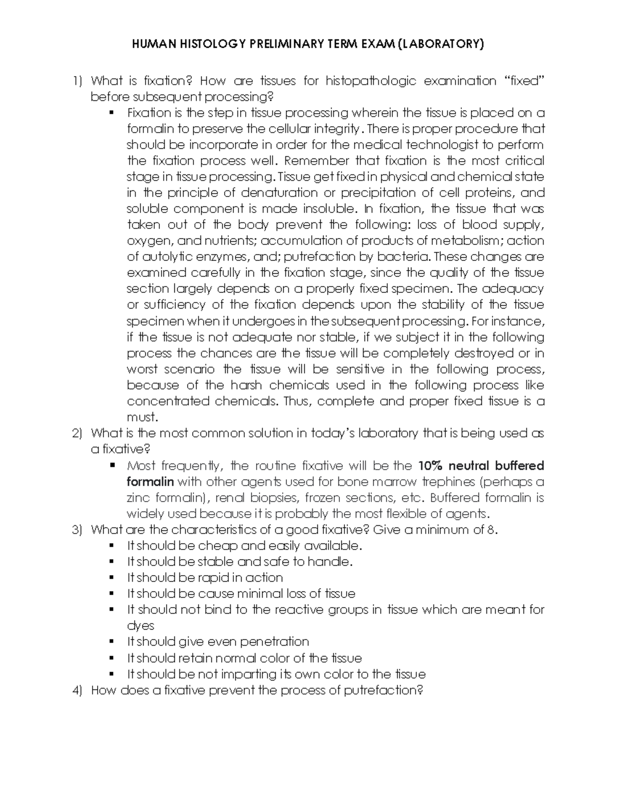 Human Histology Preliminaries (LAB) - HUMAN HISTOLOGY PRELIMINARY TERM ...
