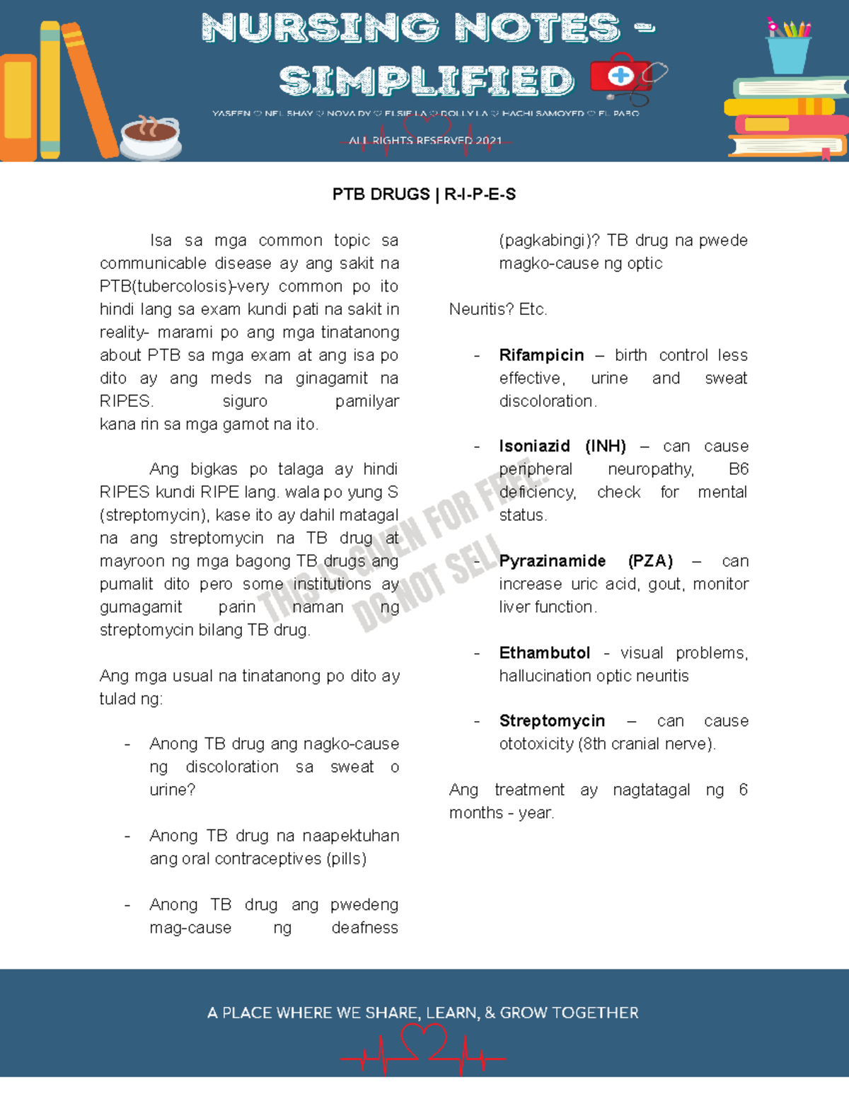 PTB Drugs - PTB DRUGS | R-I-P-E-S Isa sa mga common topic sa ...