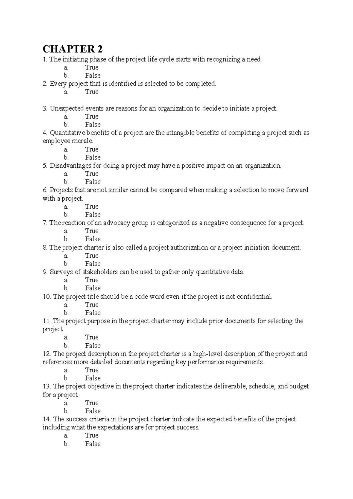 Chapter 2 TEST OMGT - practice test - CHAPTER 2 The initiating phase of ...