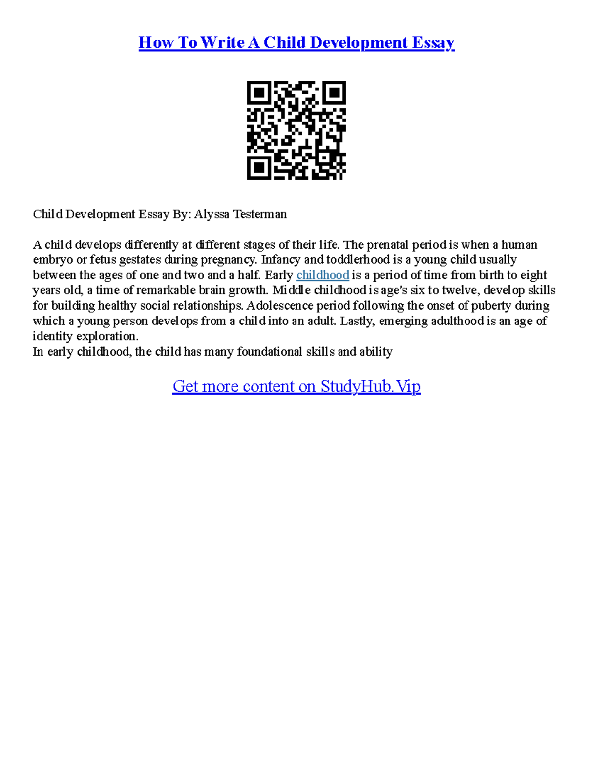 Child Development Essays - How To Write A Child Development Essay Child ...