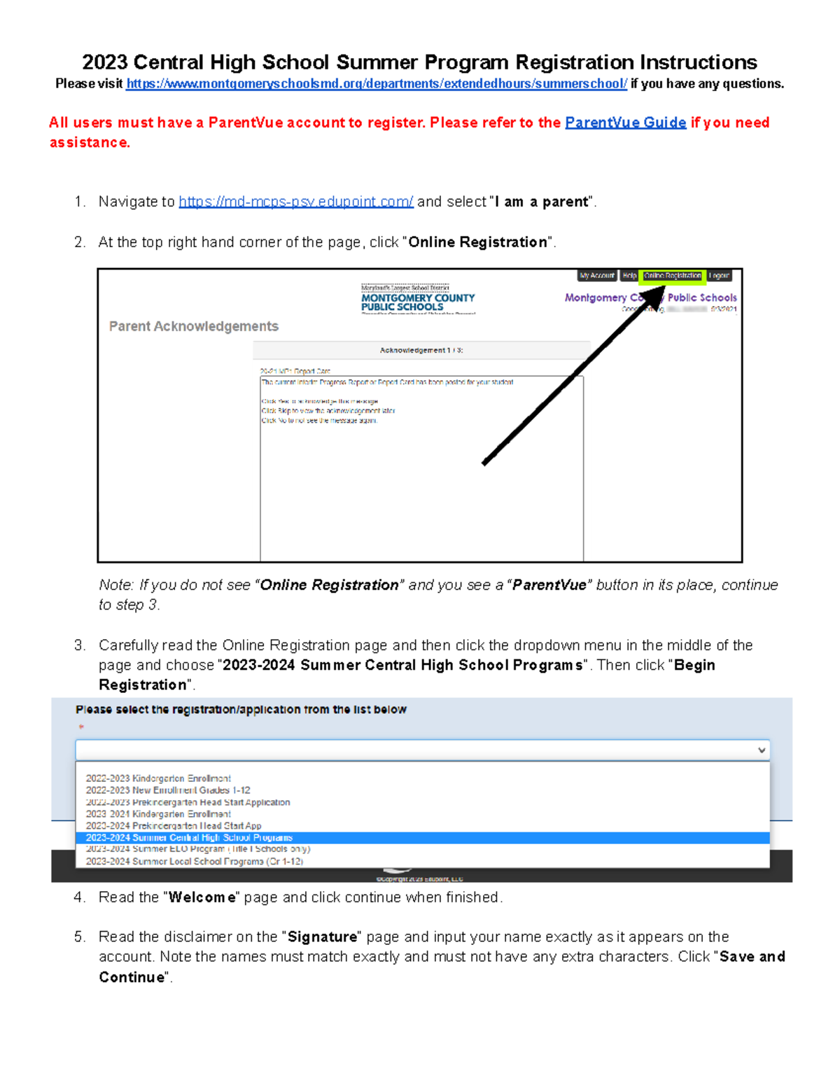 2023 Central High School Summer Program Registration Instructions - All ...