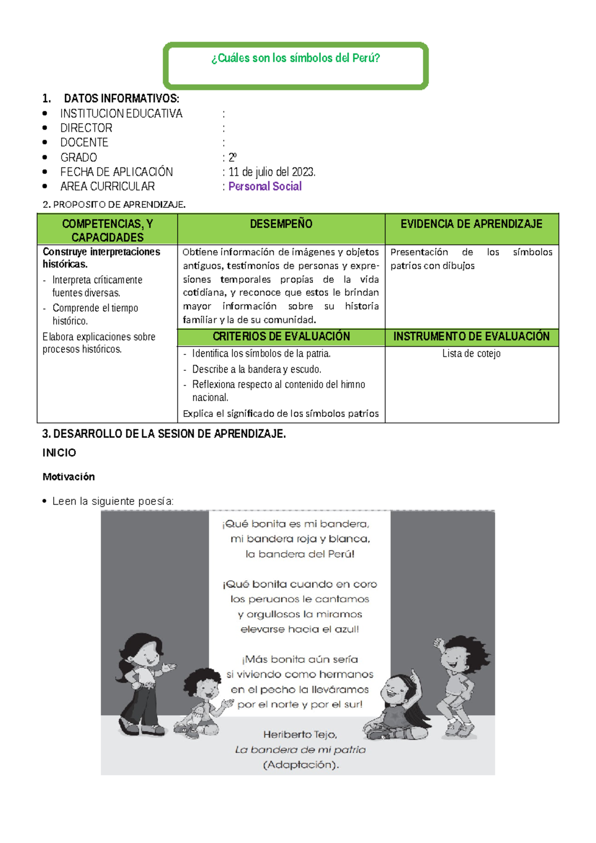 Cuales SON LOS Simbolos Patrios - 1. DATOS INFORMATIVOS: INSTITUCION ...
