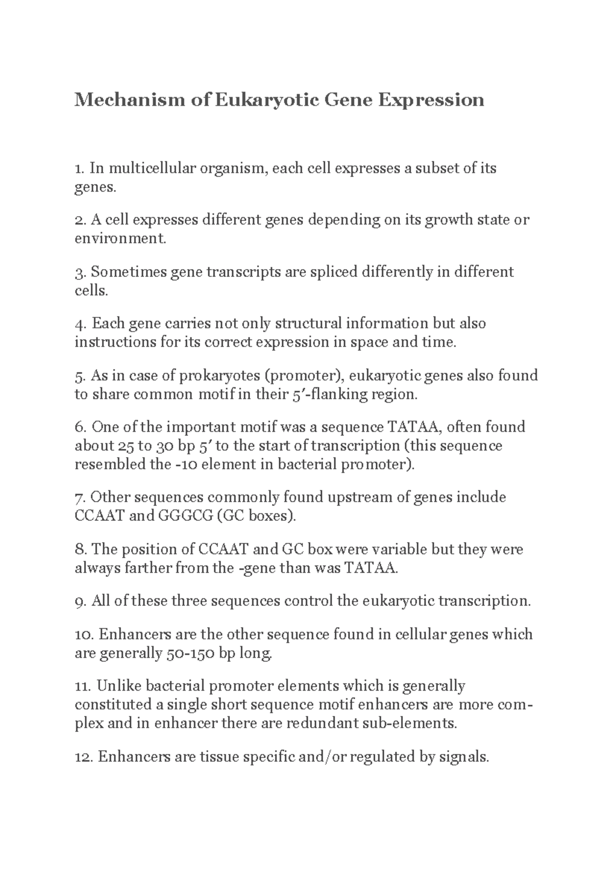 Mechanism of Eukaryotic Gene Expression - A cell expresses different ...