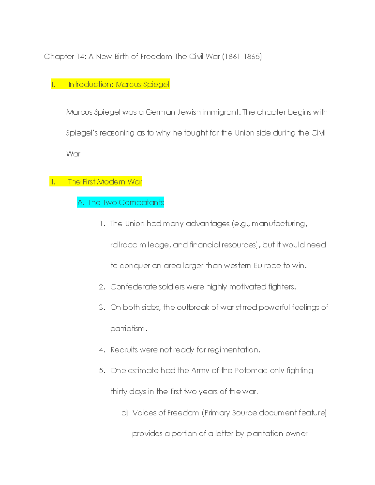 Chapter 14 Notes - Chapter 14: A New Birth of Freedom-The Civil War ...