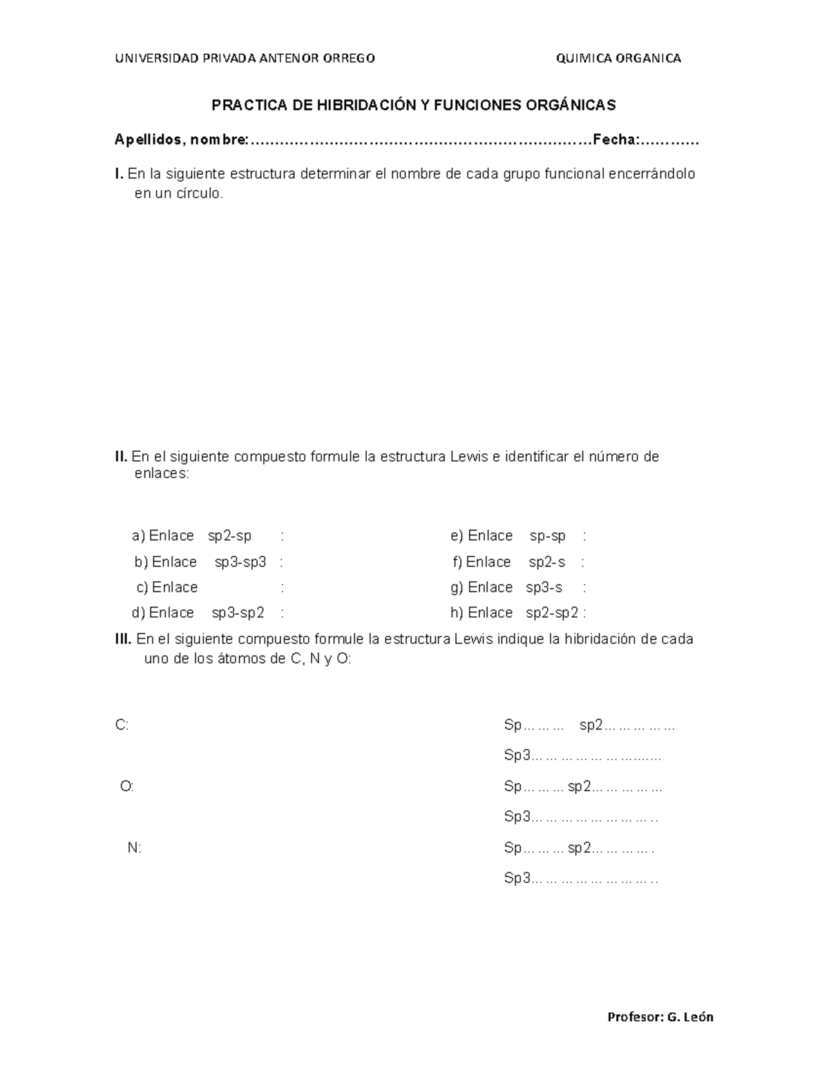 Practica de Hibridación y funciones organicas - PRACTICA DE HIBRIDACIÓN ...