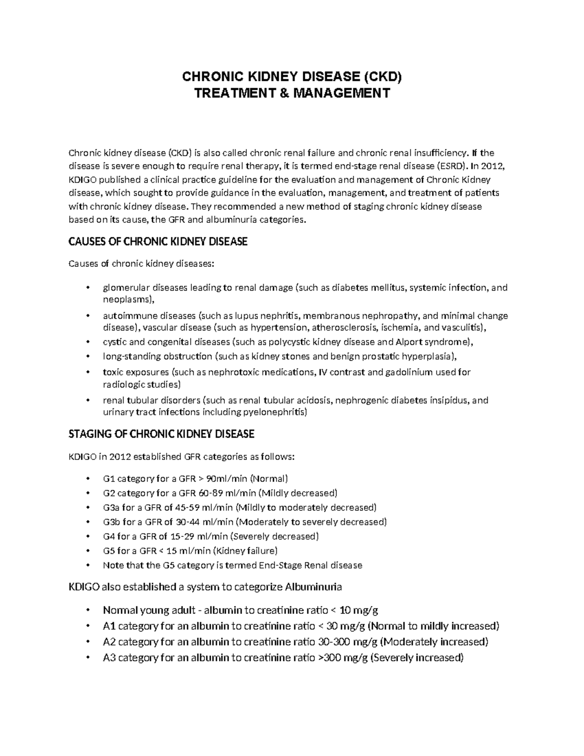 Chronic Kidney Disease study notes - CHRONIC KIDNEY DISEASE (CKD ...