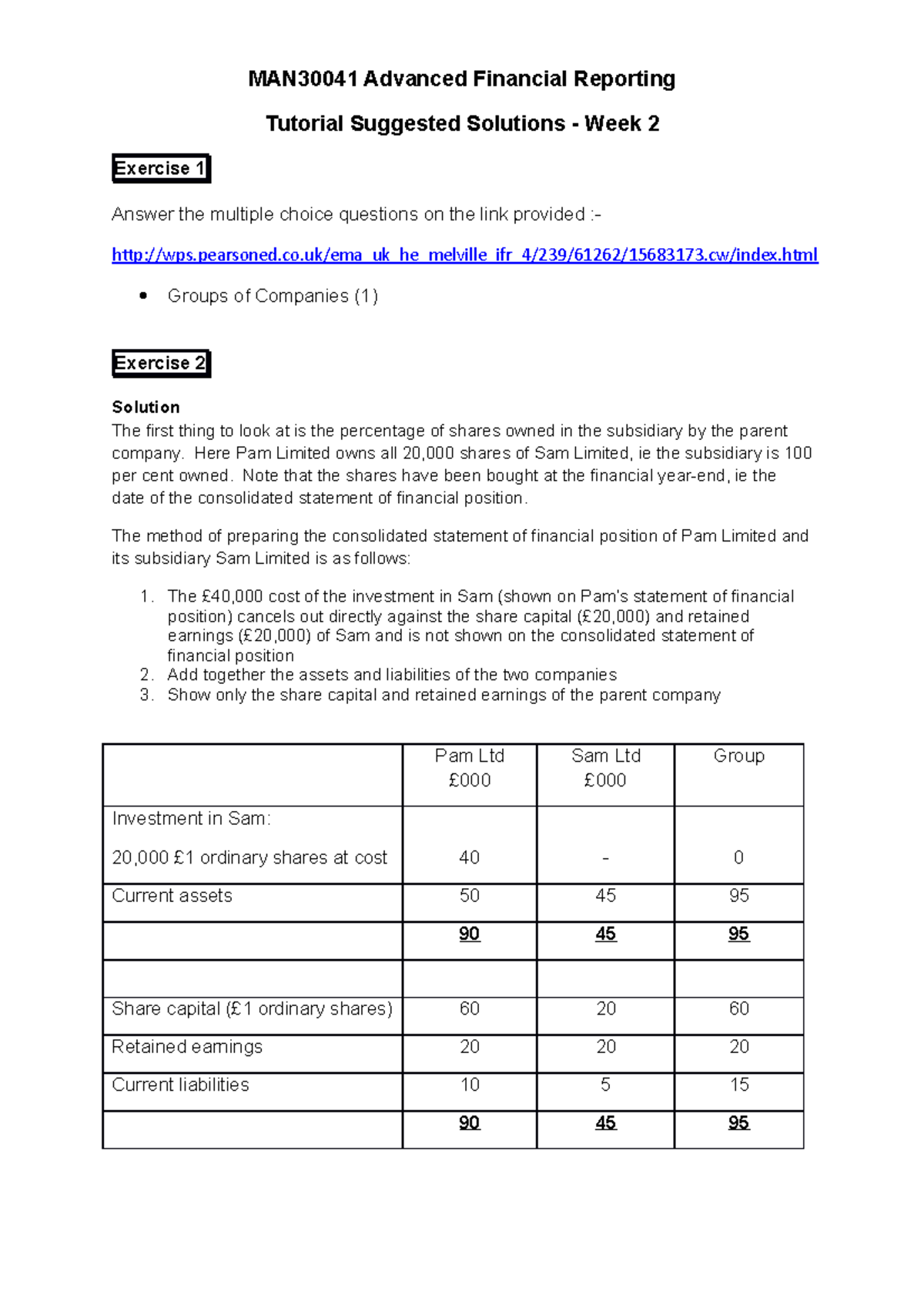 Week 2 - Tut Answers - MAN30041 Advanced Financial Reporting Tutorial Suggested Solutions - Week ...