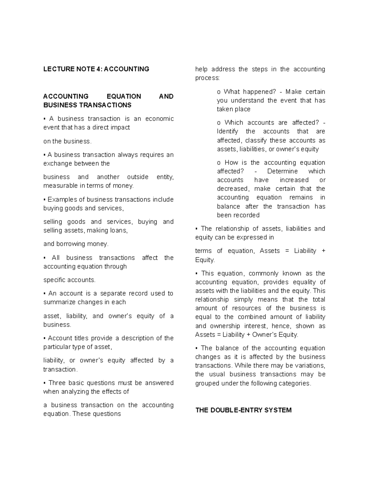 Lecture Note 4 Accounting - LECTURE NOTE 4: ACCOUNTING ACCOUNTING ...