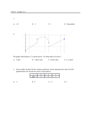 Limits worksheet - Calculus 1 Section 2 Limits Worksheet(s) Name: Part ...
