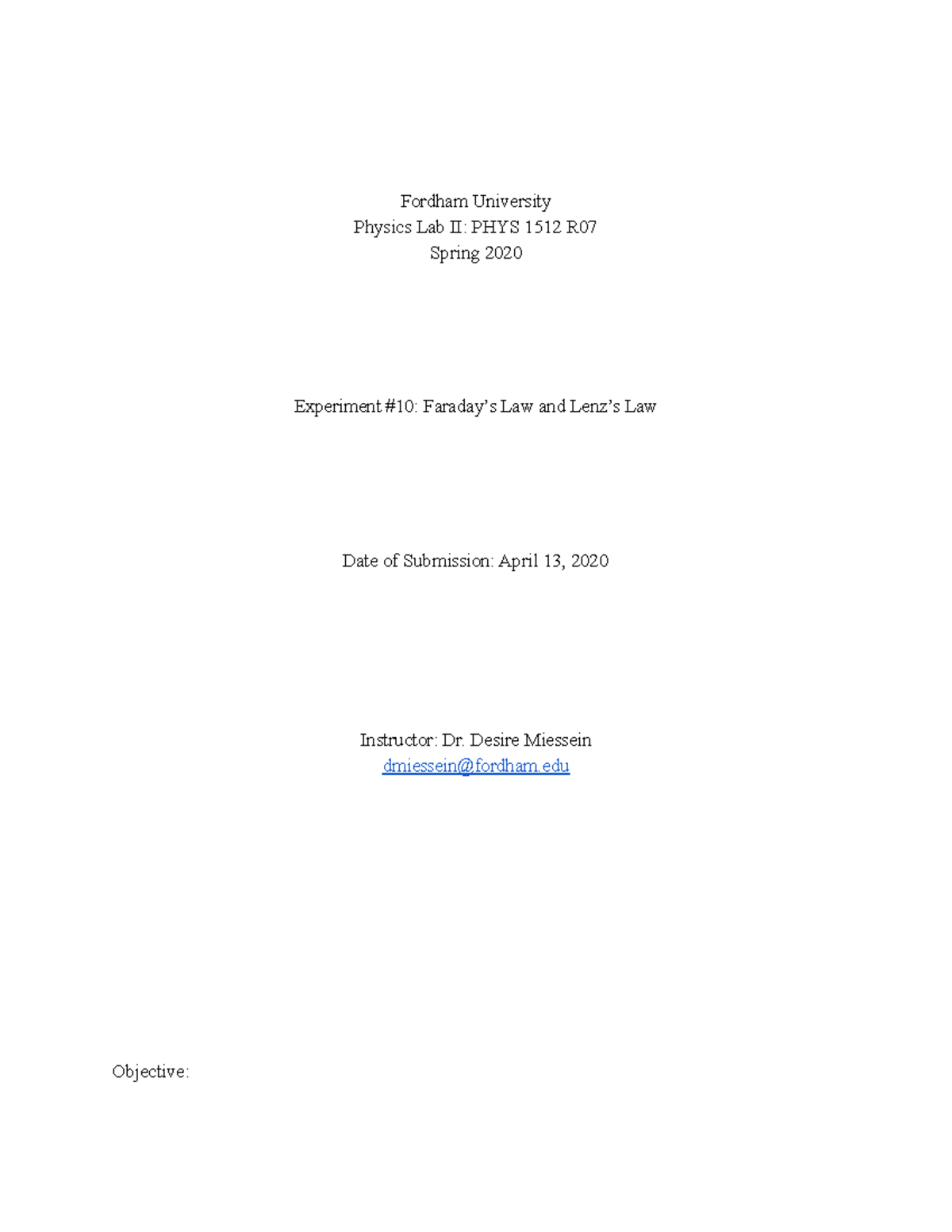 Physics II lab #10 - lab paper - Fordham University Physics Lab II ...